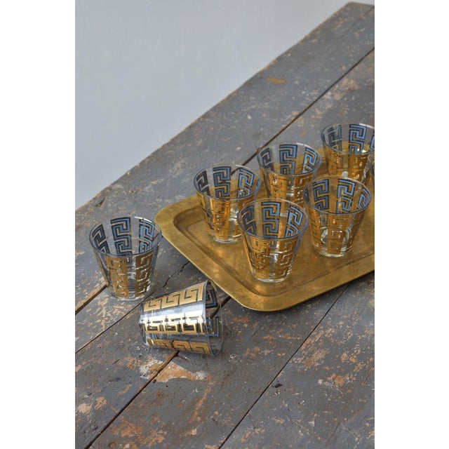 Vintage 22k Gold + Teal Greek Key Motif Double Old-Fashioned Glassware ...