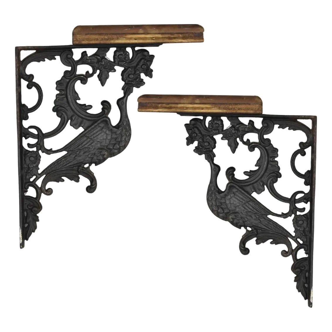Antique Art Nouveau Cast Iron Figural Phoenix Bird Wall Shelf Brackets ...