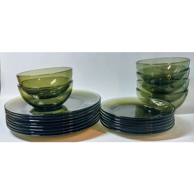 Mid-Century Avocado Glass Dinnerware Set of 20 | Chairish