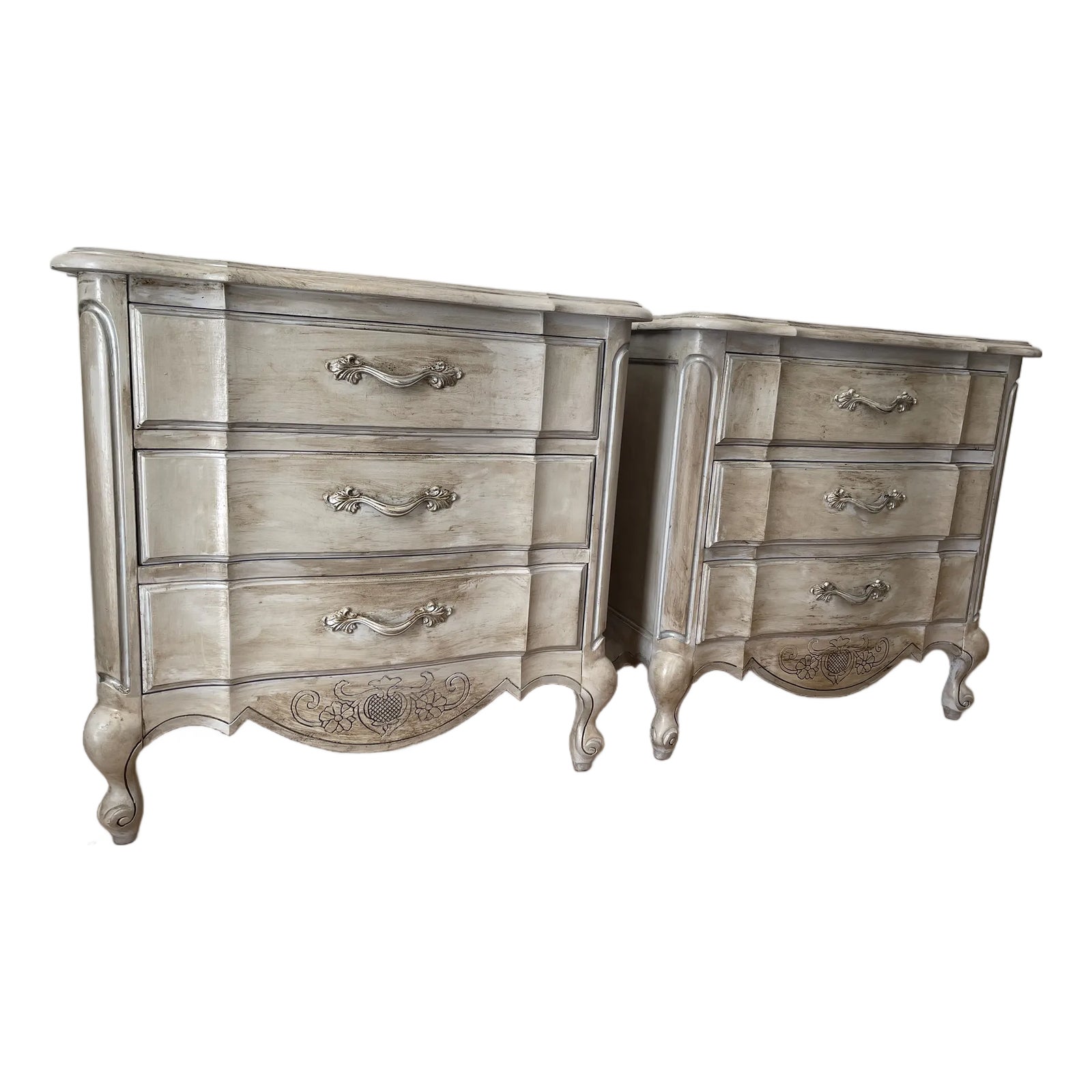 1950s Pair of Gustavian Style Distressed Nightstands | Chairish