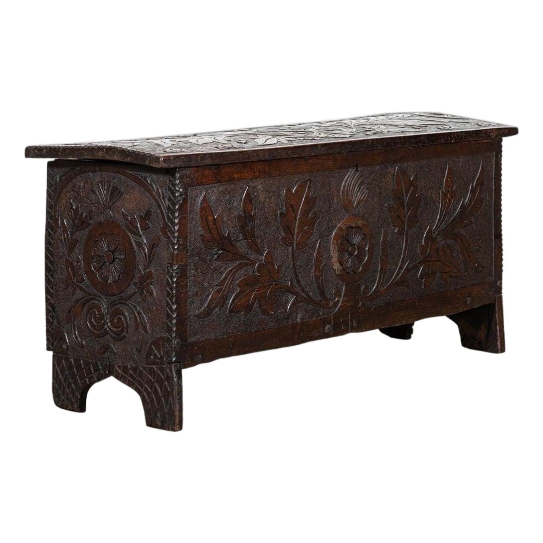 Antique English Carved Oak Chest, 1690 | Chairish