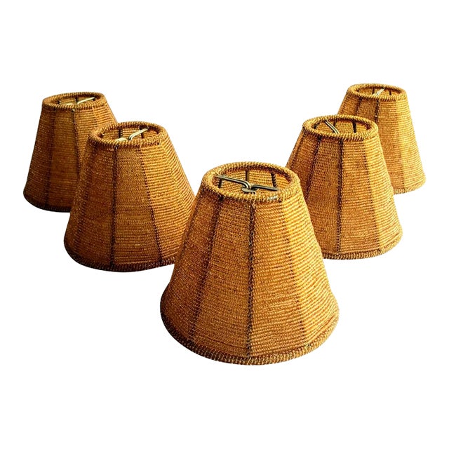 Vintage Amber Glass Beaded Lamp Shades - Set of Five | Chairish