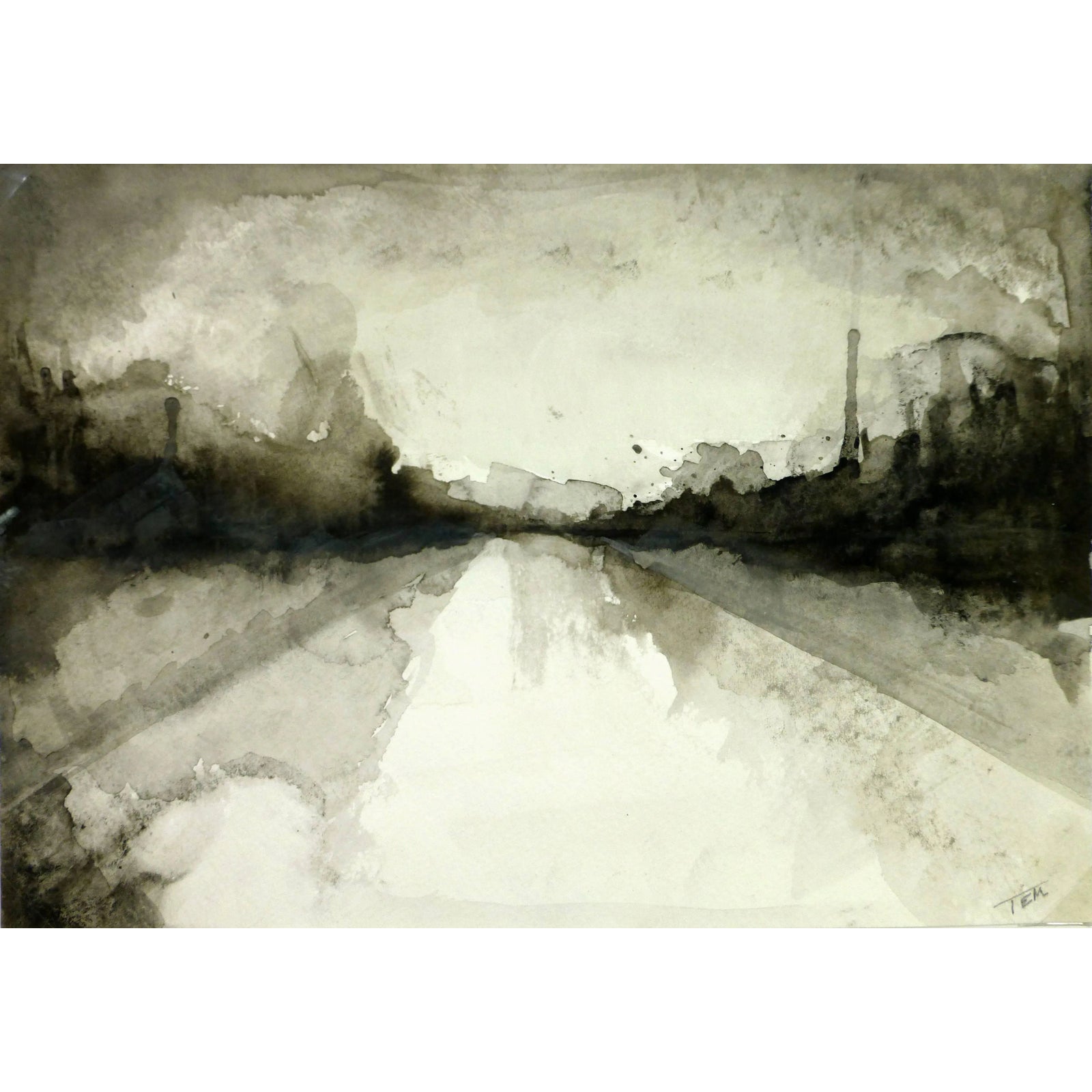 Modern Abstract French Ink Wash | Chairish