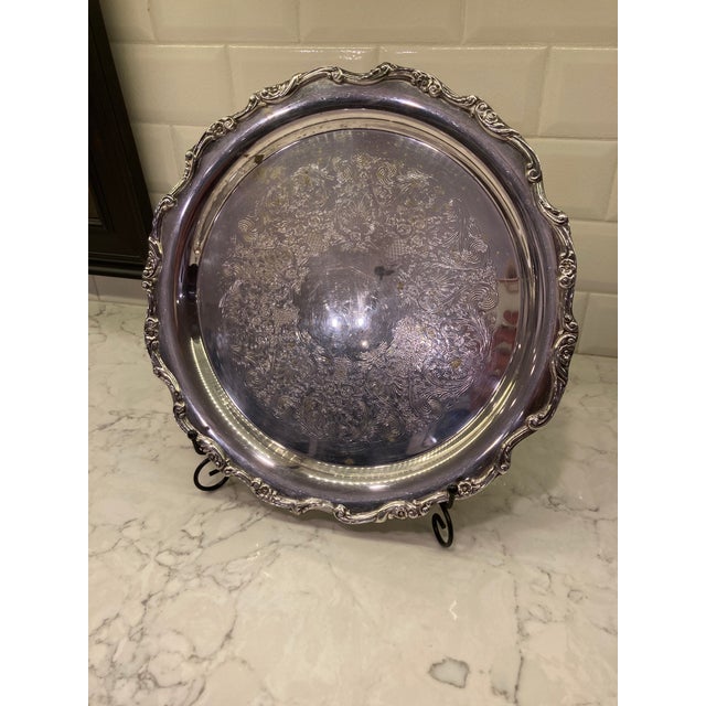 Vintage Wm Rogers Silverplate Round Tray | Chairish