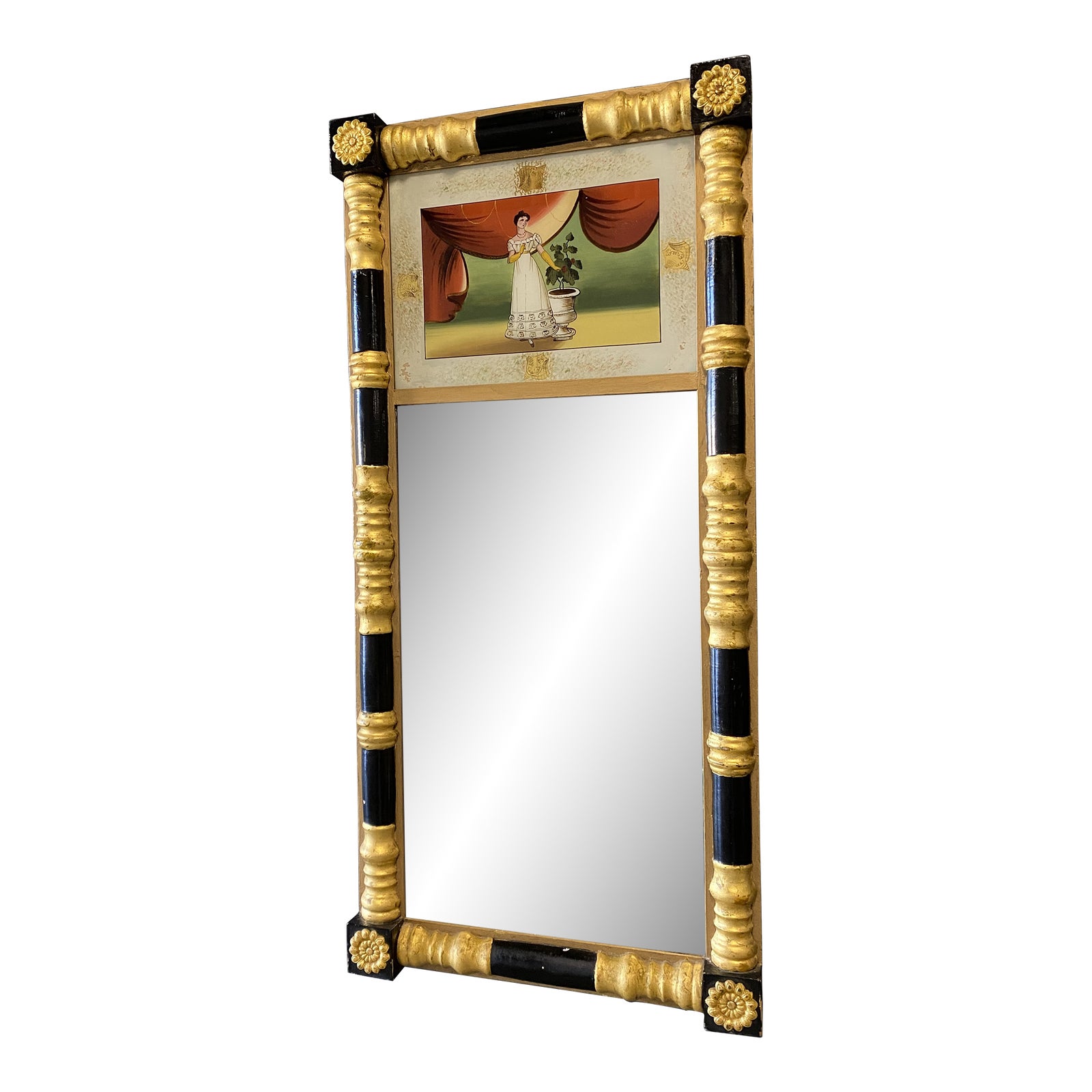 Antique Early 19th Century Reverse Painted Split Column Mirror | Chairish