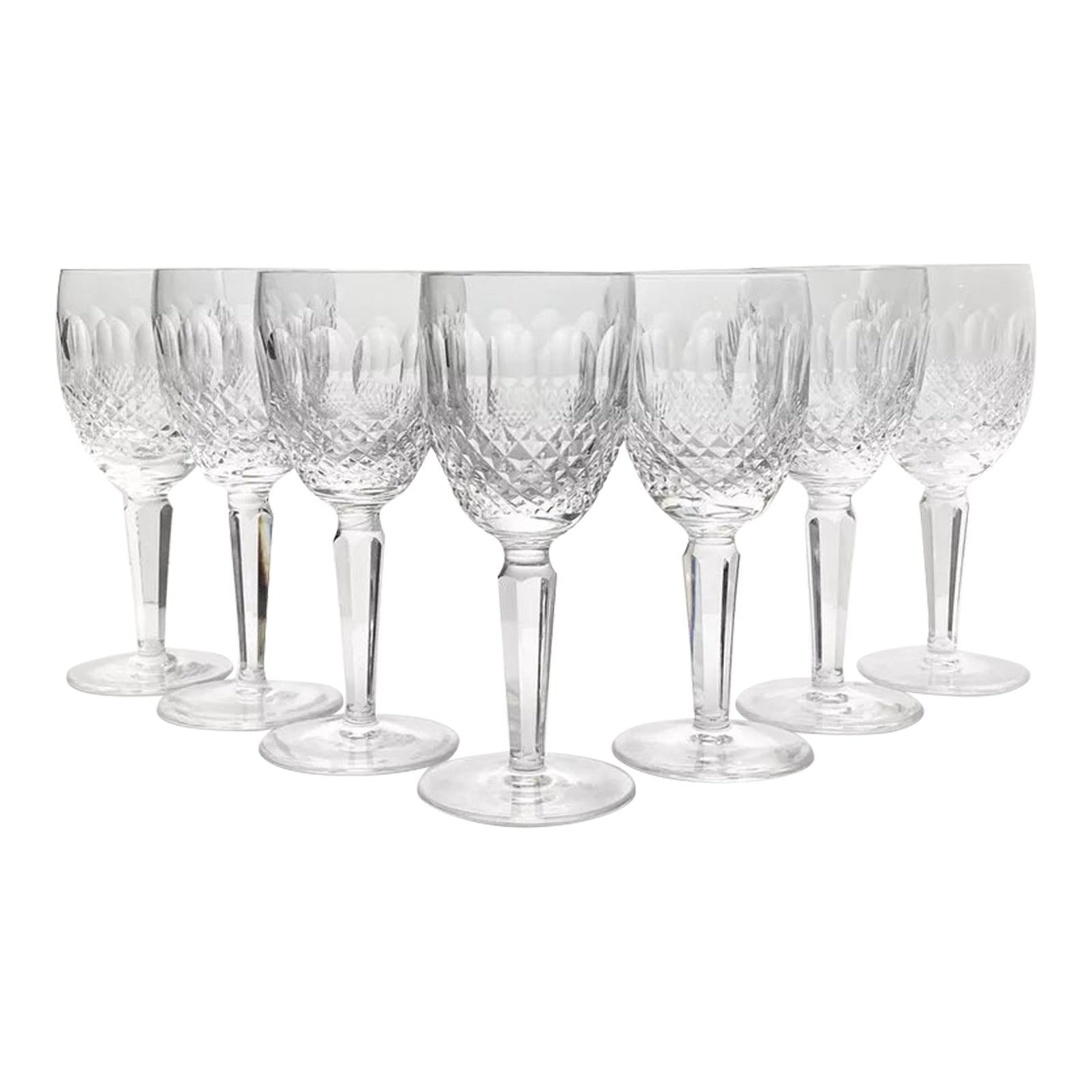 1990s Waterford “Colleen” Set of 7 Tall Crystal Claret Wine Glasses ...