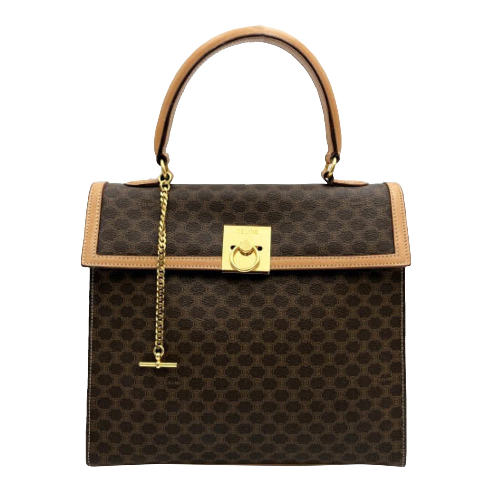 Celine M14 Handbag Turnlock Macadam Pattern Pvc Leather Brown Women's ...