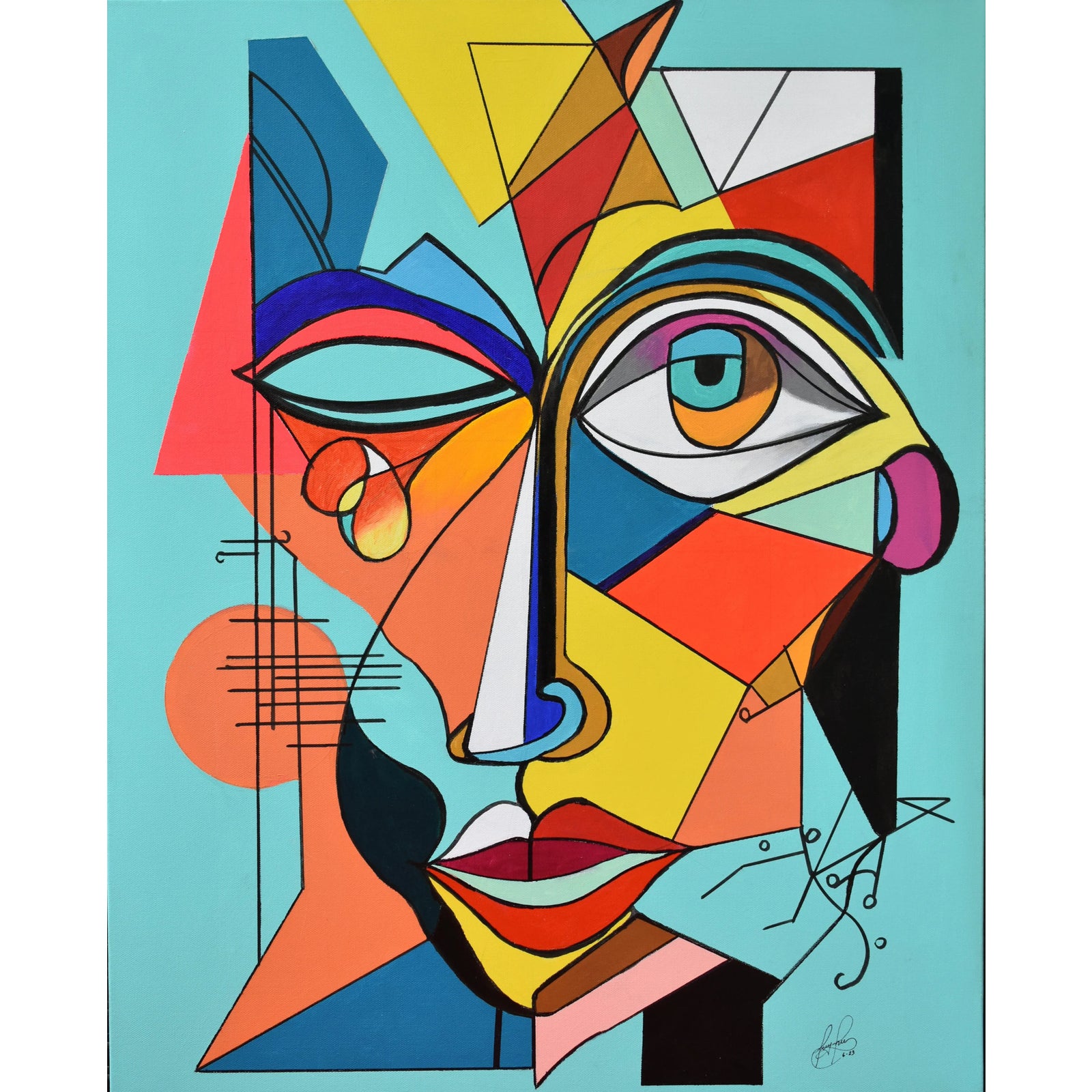 Energetic Chromatic Abstract Portrait Painting by Percy Rivera | Chairish