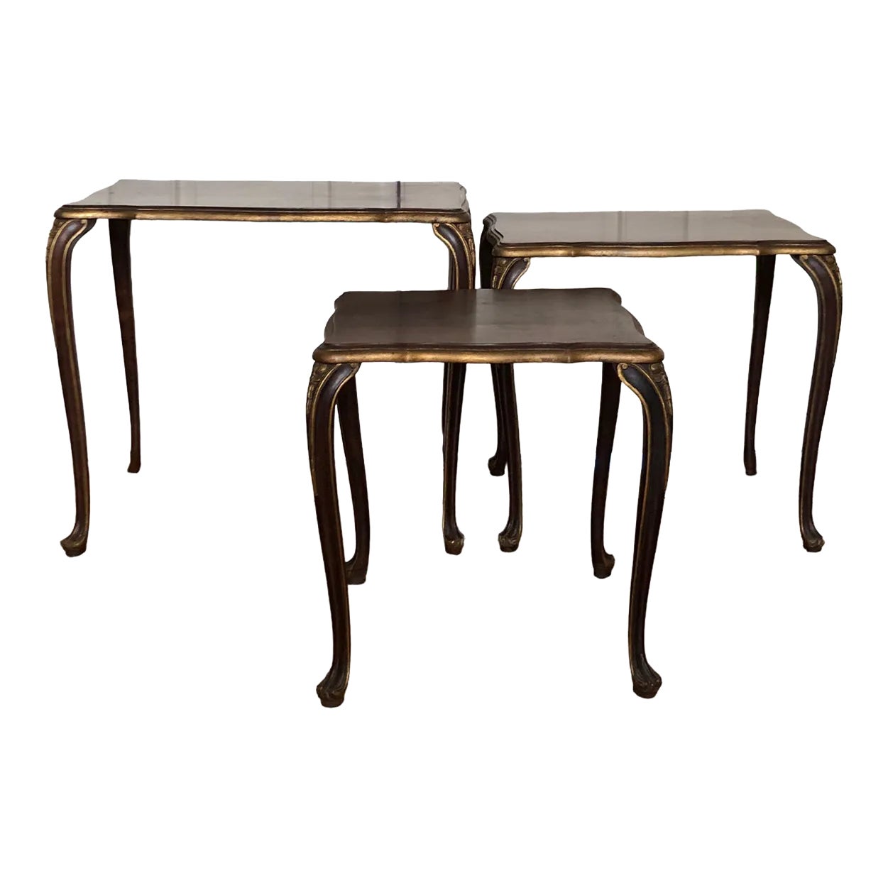 Early 20th Century Antique Set of 3 Nesting Wood Tables Brown/Gold Trim ...