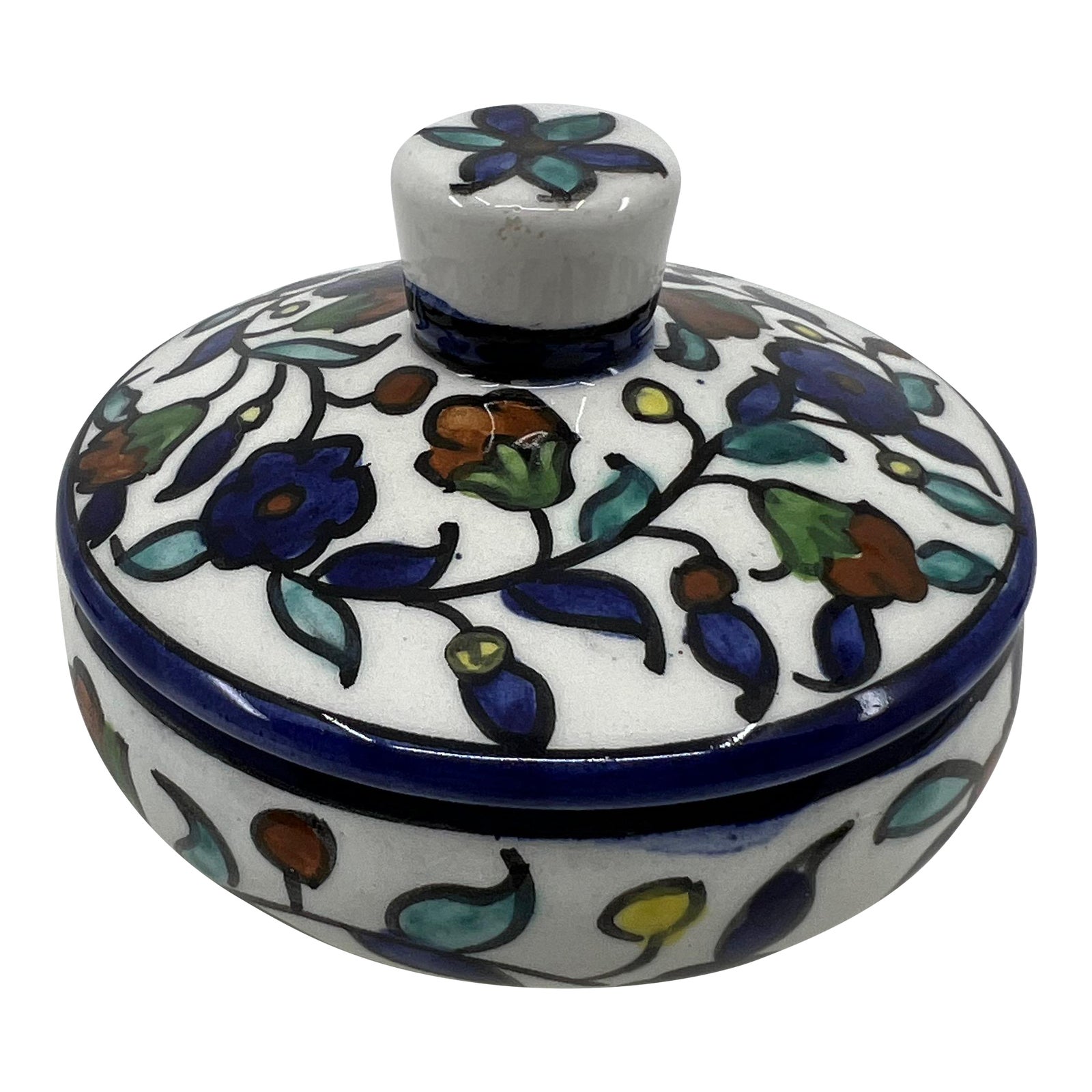Vintage Jerusalem Hand Painted Ceramic Pot With Lid | Chairish