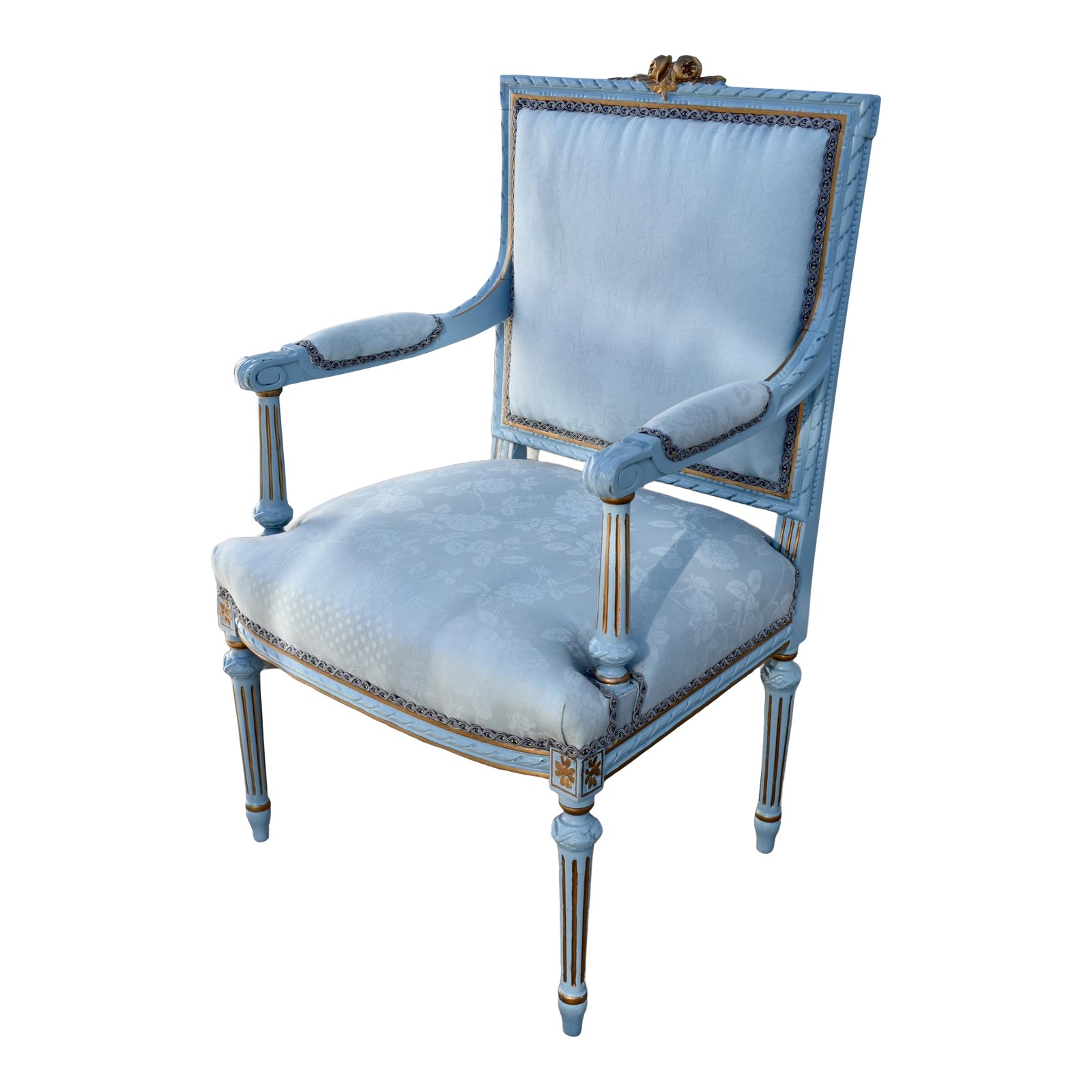 Vintage Hollywood Regency Style Light Blue Arm Chair W/Gold Highlights ...