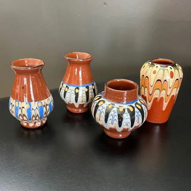 Mid-Century Bulgarian Troyan Redware Pottery Vases- Set of 4 | Chairish