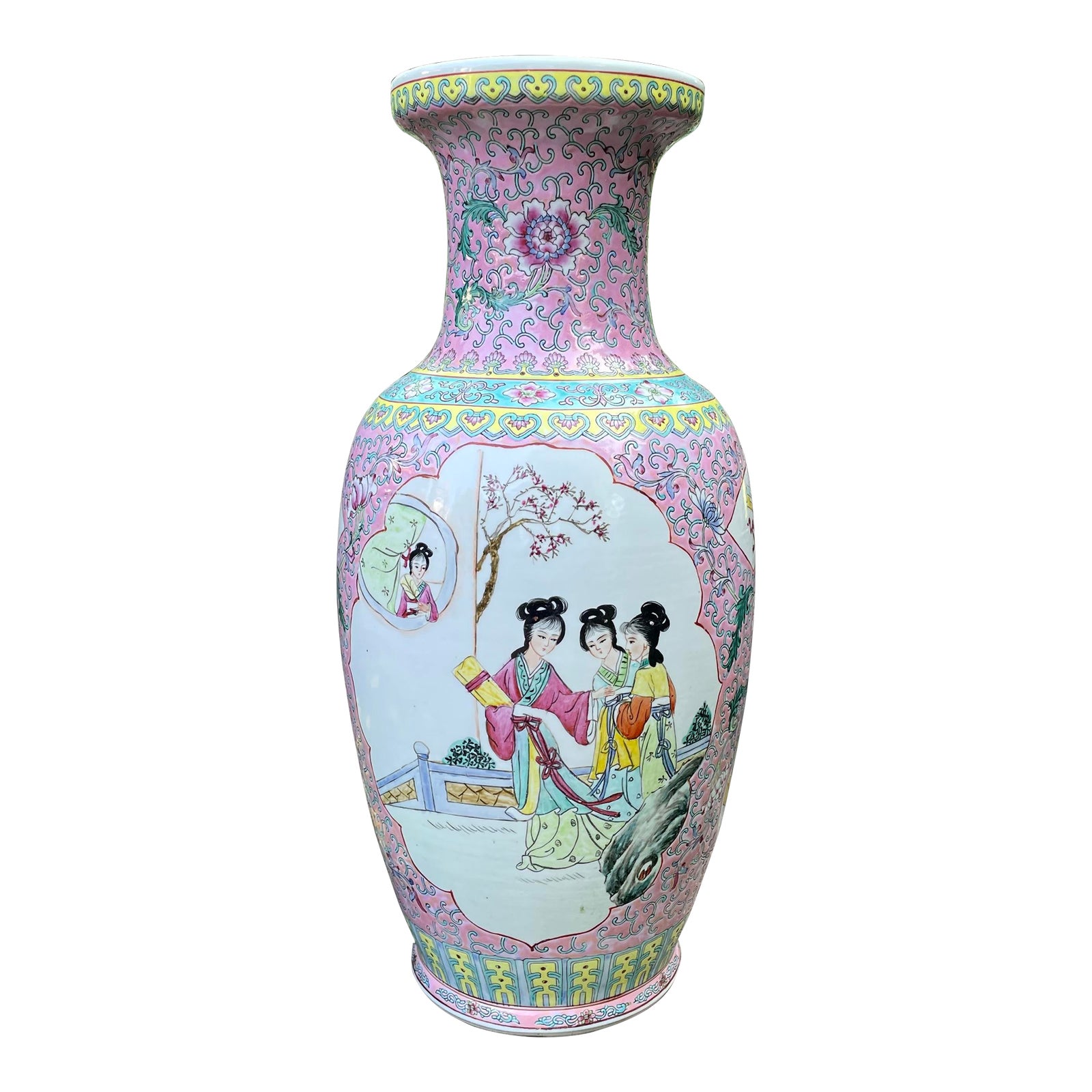 1970s Chinese Famille Rose Mun Shou Porcelain Vase - 18” Tall | Chairish