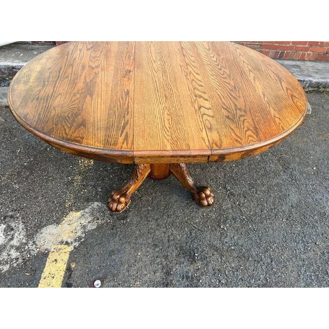 Mid 20th Century Vintage Solid Oak Single Pedestal Round Dining Table ...