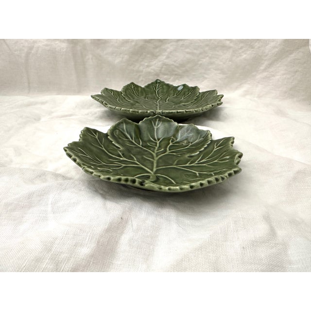 Vintage Green Ceramic Leaf Plates -A Set | Chairish