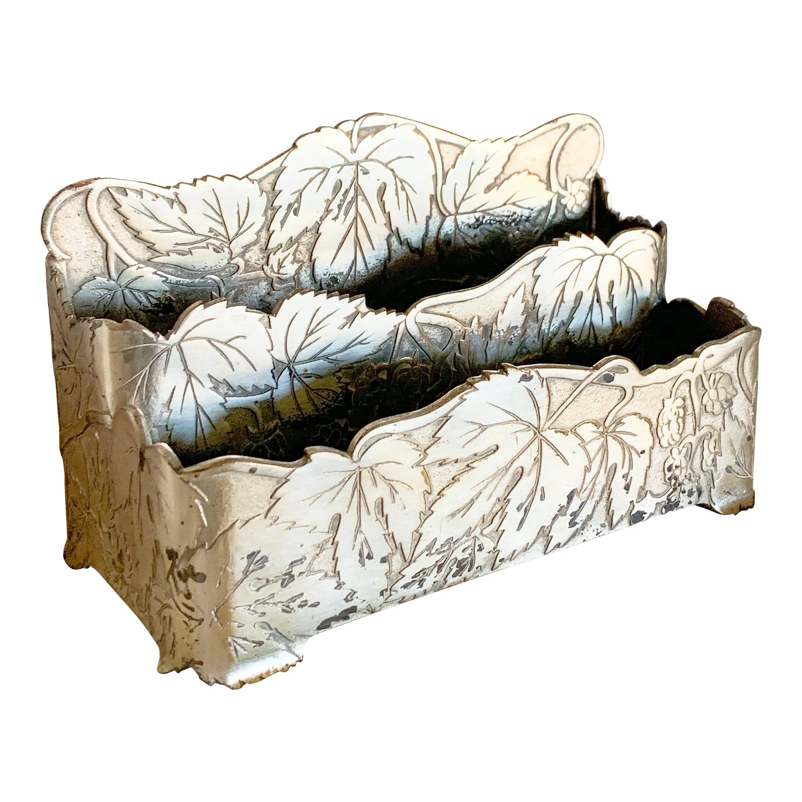 Early 1900s Silvered Bronze Hops Pattern Letter Holder | Chairish