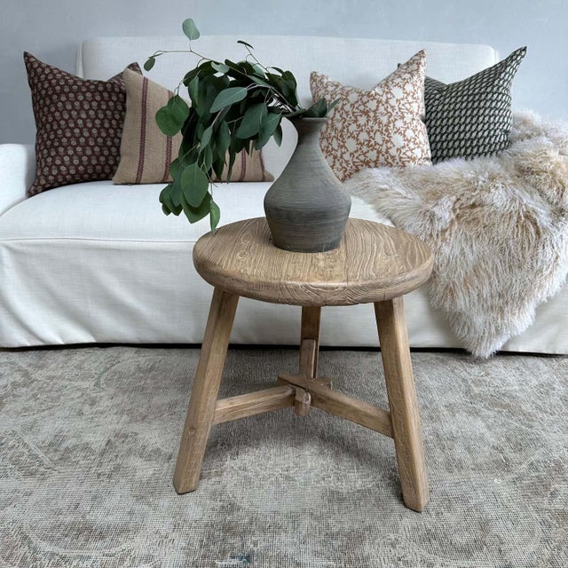 Custom Reclaimed Elm Wood Side Table | Chairish