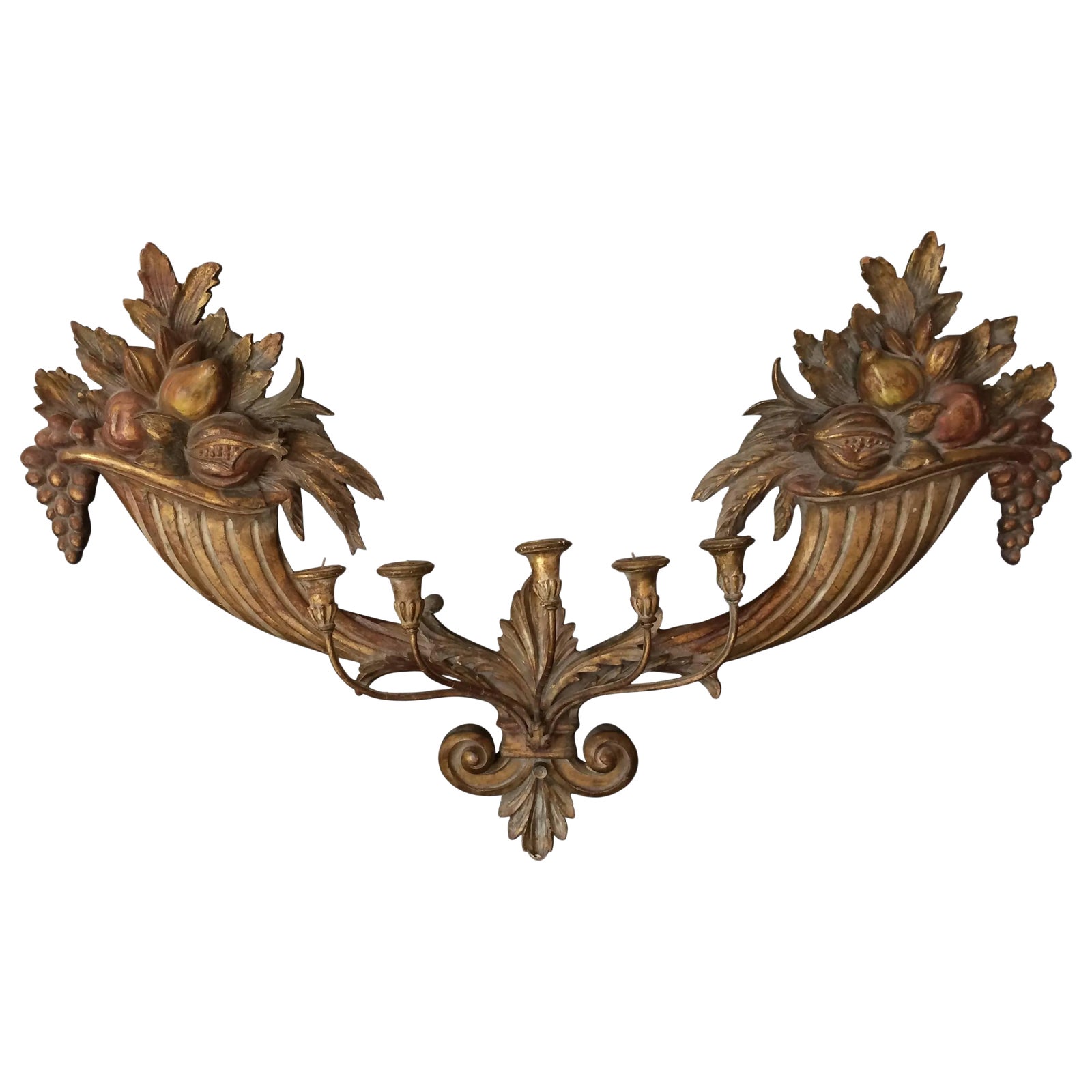 Italian Giltwood Cornucopia Motif Sconce | Chairish