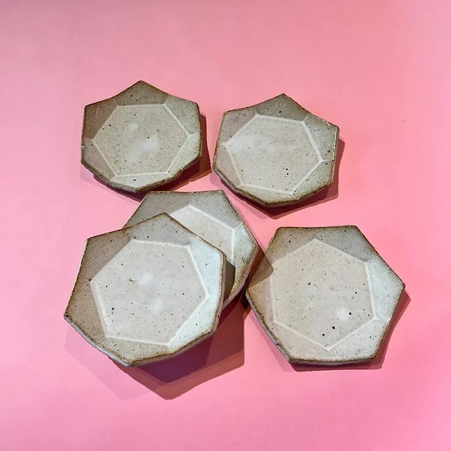 Boho Chic Ceramic Appetizer Hors d'Oeuvres Plate Stoneware Hexagon ...