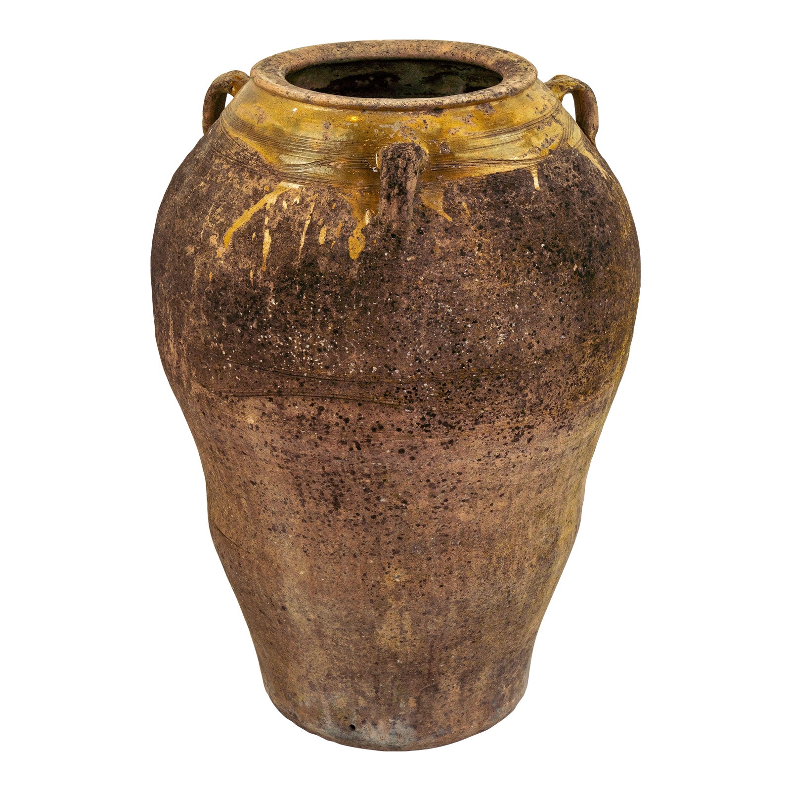 Large Antique Spanish Terracotta Olive Jar With 3 Handles | Chairish