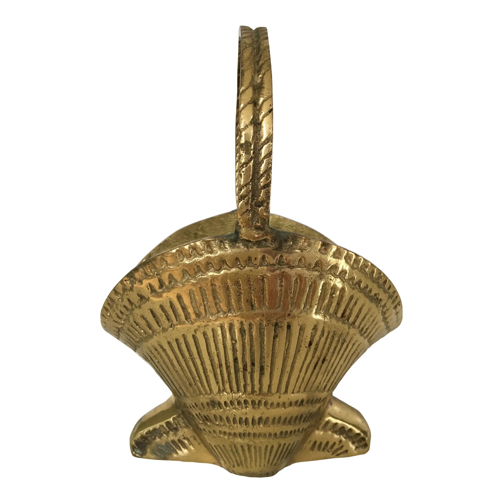 Mid-20th Century Coastal Solid Brass Shell Basket/ Planter/ Cachepot ...