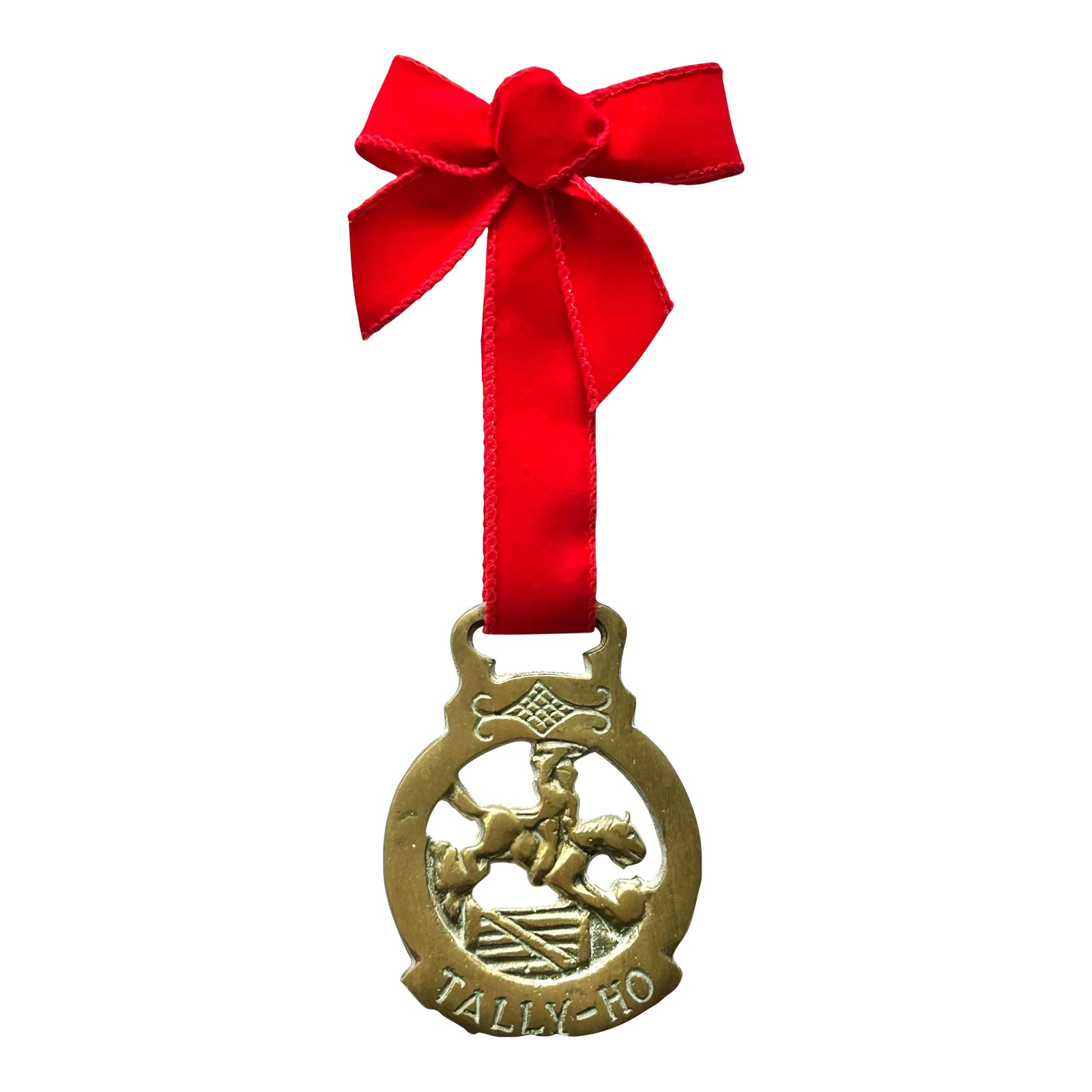 Vintage Equestrian English Horse Brass Holiday Christmas Ornament Tally ...