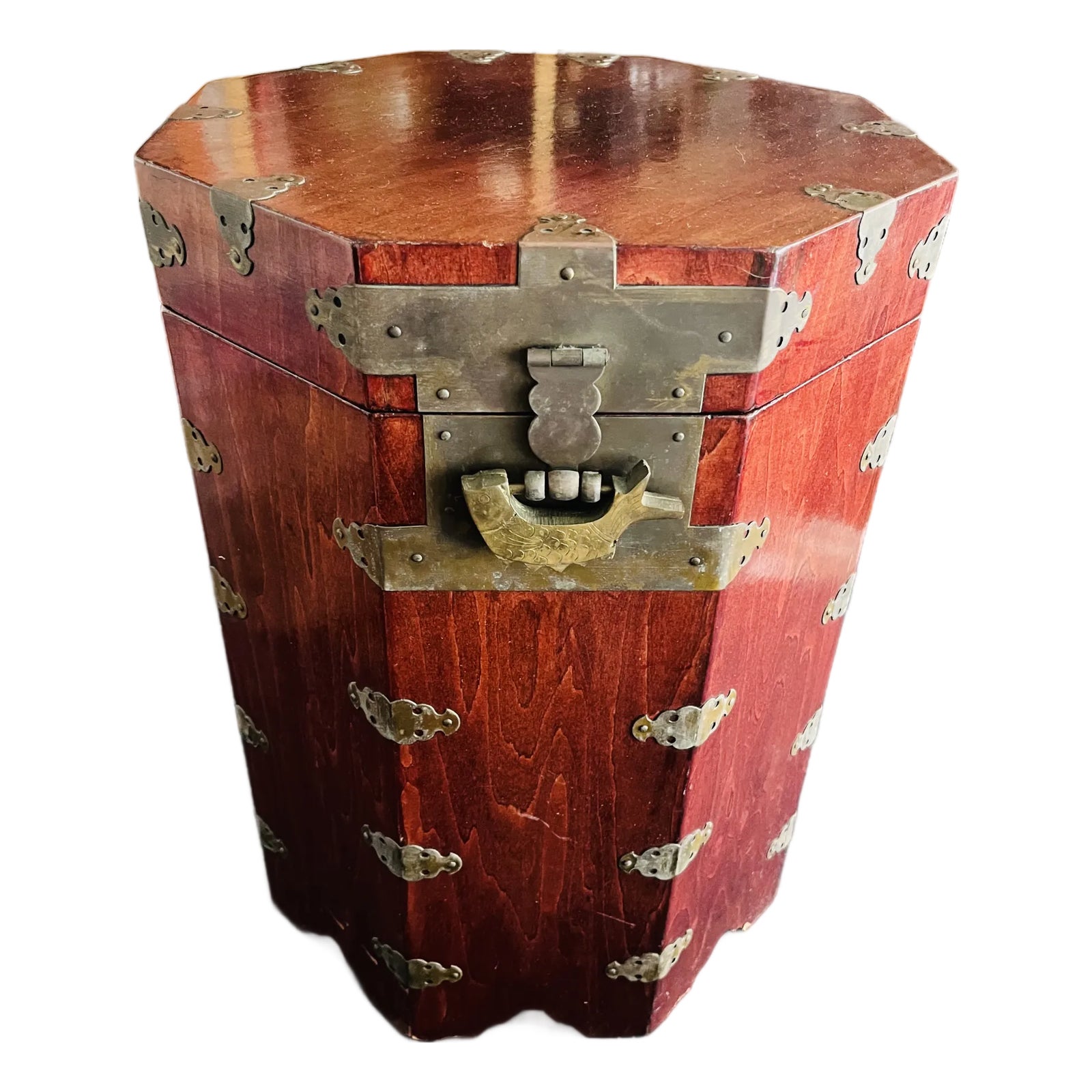 Vintage Asian Travel Storage Chest - Box With Brass Lock | Chairish