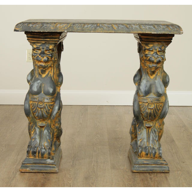 Vintage Cast Stone Winged Griffin Console Table | Chairish