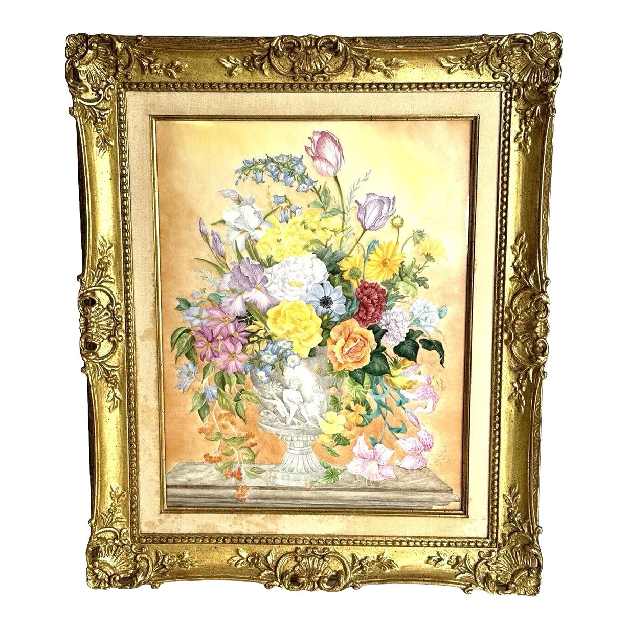 Edward Marshall Boehm Hand Painted Flower Bouquet in Urn Framed ...