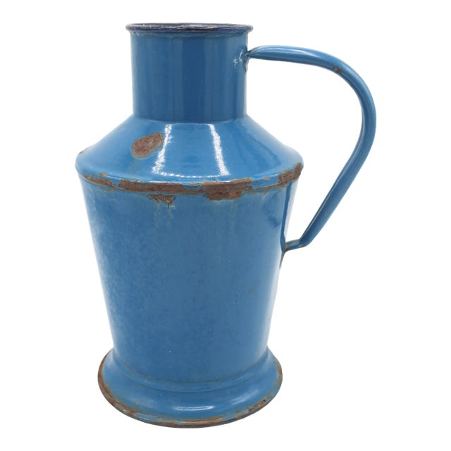 Vintage French Blue Enamelware Pitcher / Vase | Chairish