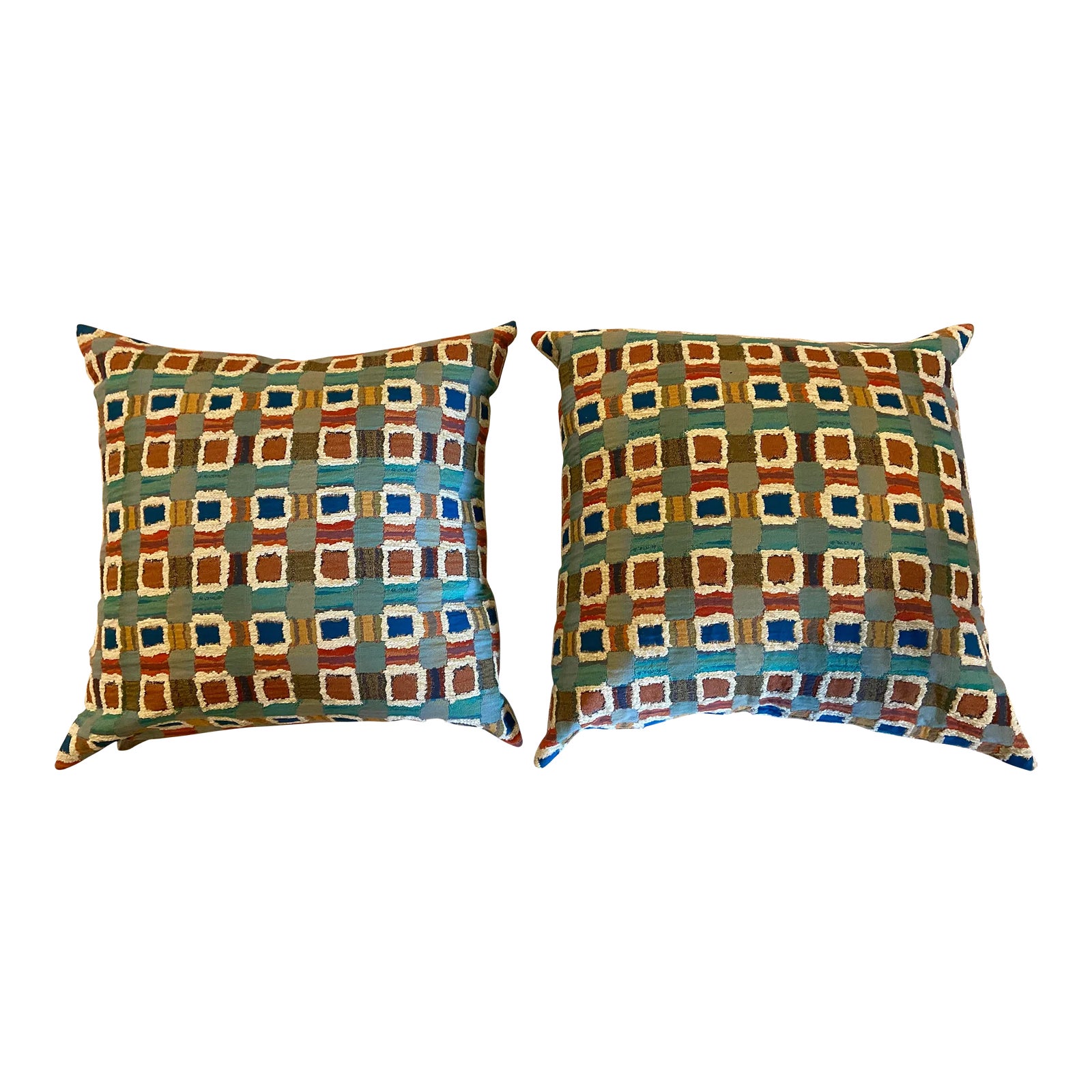 Pair of Custom Made Throw Pillows with Extra Fabric | Chairish