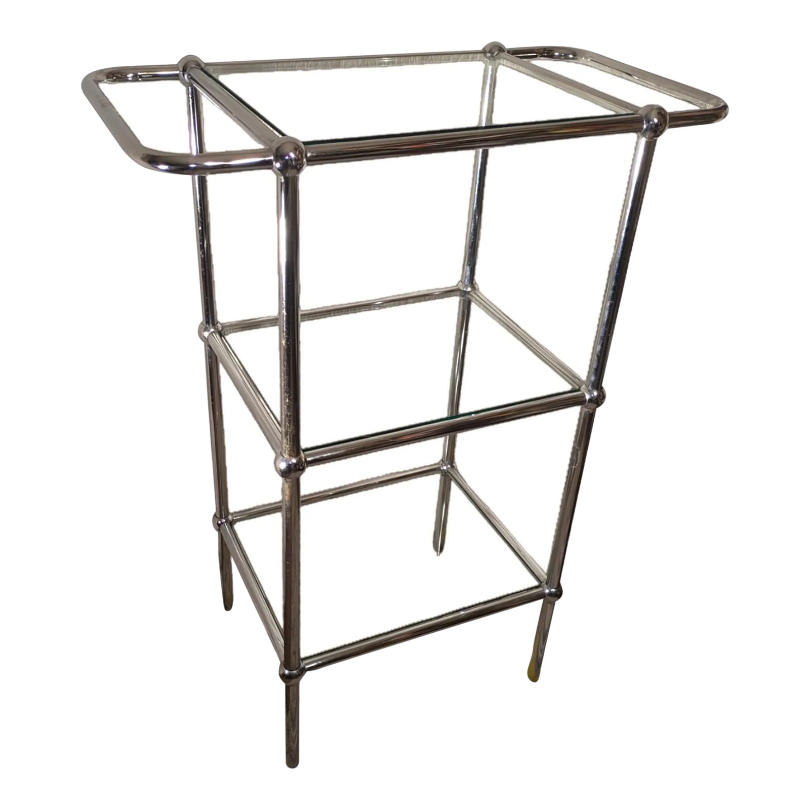 Vintage Double Handled Chrome and Glass 3-Tier Dry Bar | Chairish