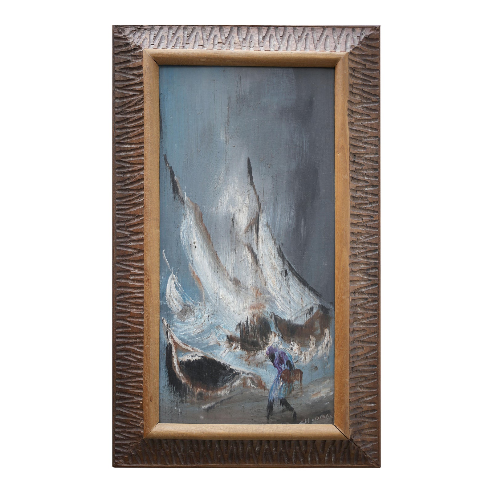 Mid 20th Century Charles Obas Seashore Oil on Board With Handmade Frame ...