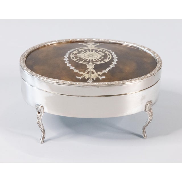 Antique English Silver Plate & Faux Tortoise Shell Jewelry Box | Chairish