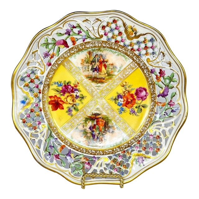 1940s Dresden Style Plate, Yellow Quatrefoil Reticulated German Plate ...