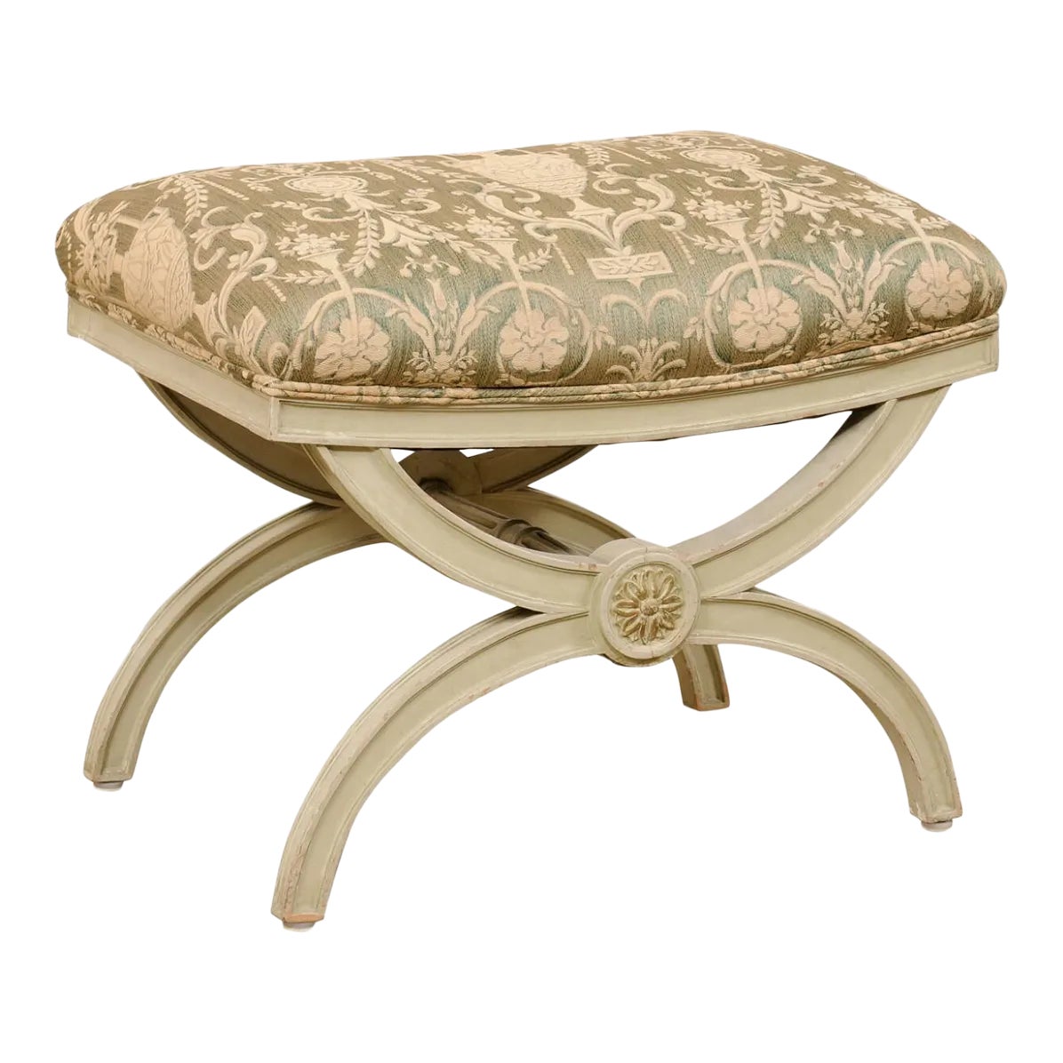 Italian Curule Stool with Neoclassic Fabric | Chairish