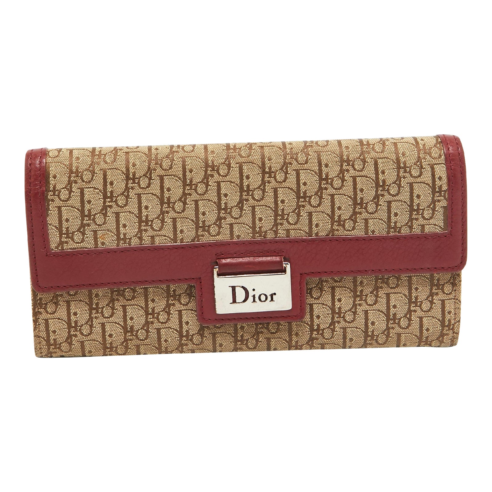 Dior Red/Beige Oblique Fabric And Leather Street Chic Wallet | Chairish