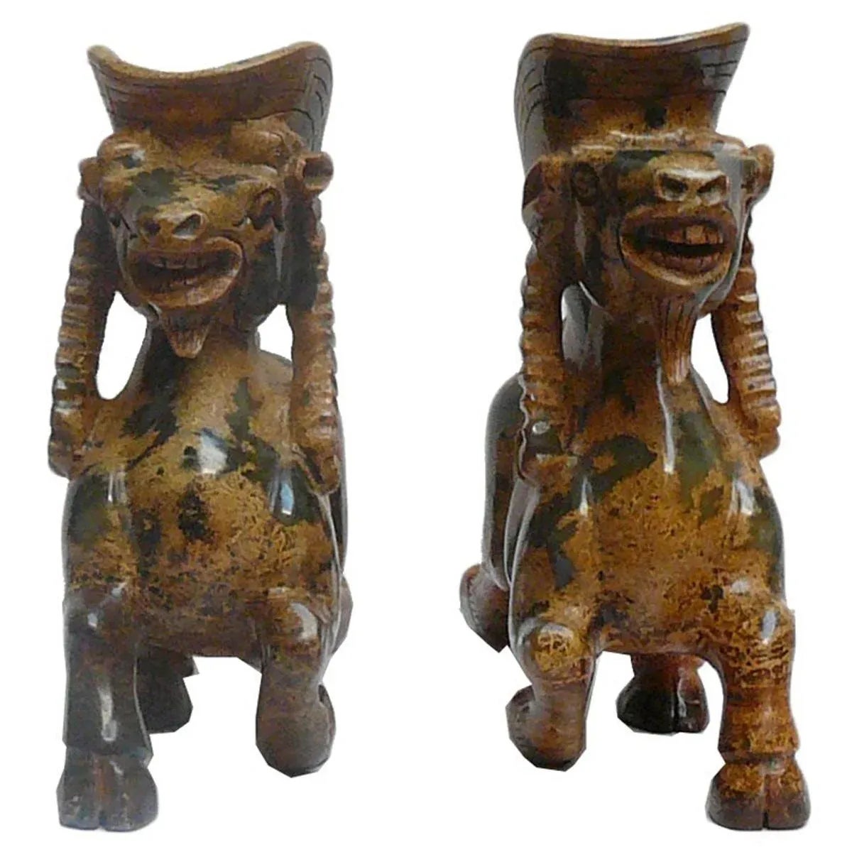 Chinese Oriental Carved Stone Ram Figures - Pair | Chairish