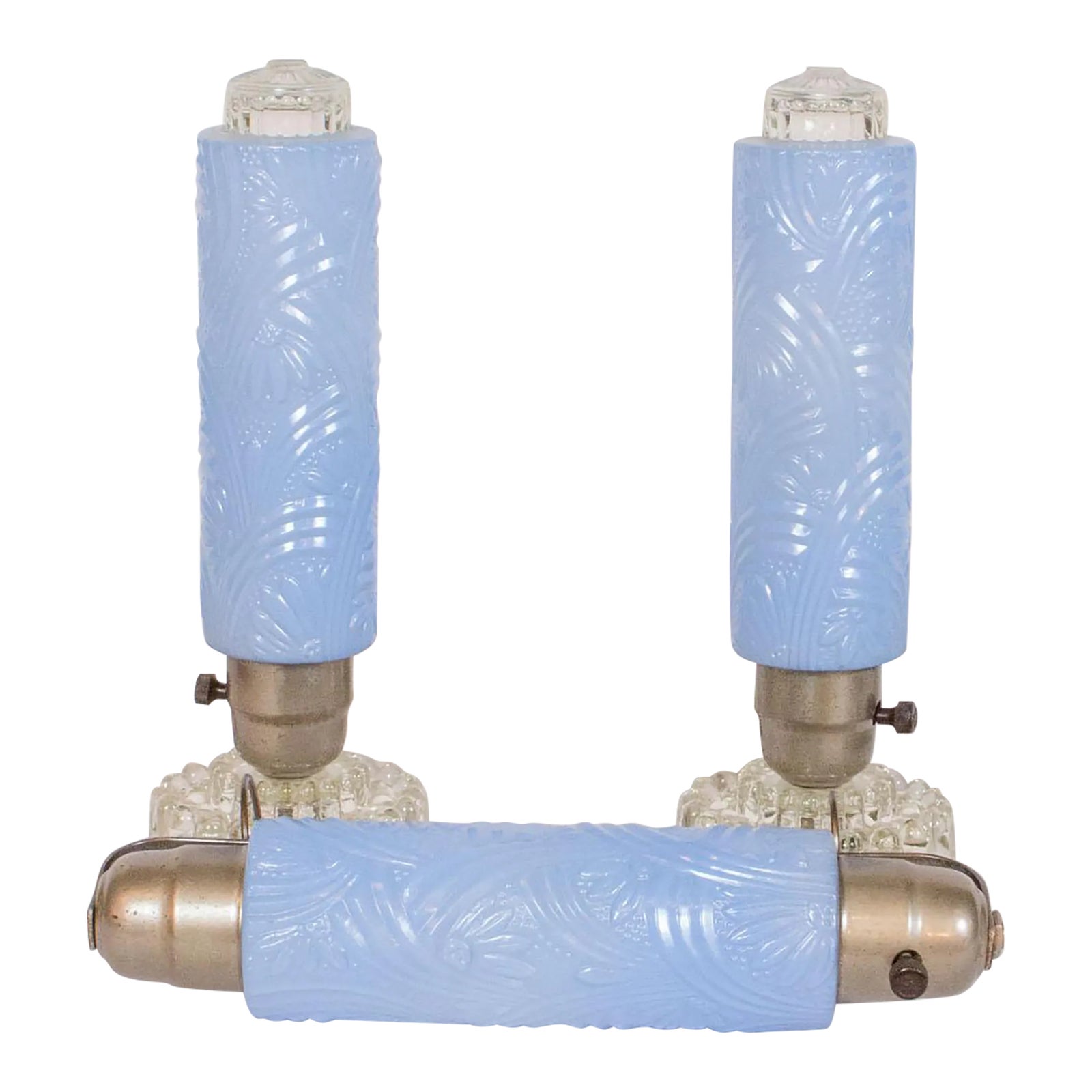 Early 20th Century Powder Blue Glass Vanity Lights - Set of 3 | Chairish
