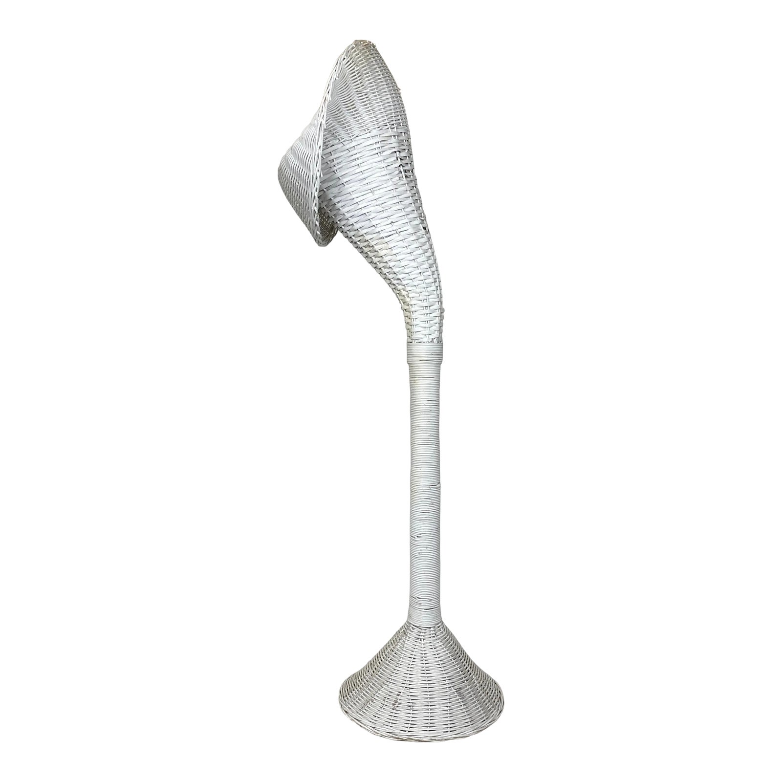 Tall Mid Century Bohemian White Wicker Vintage Trumpet Plant Stand or ...