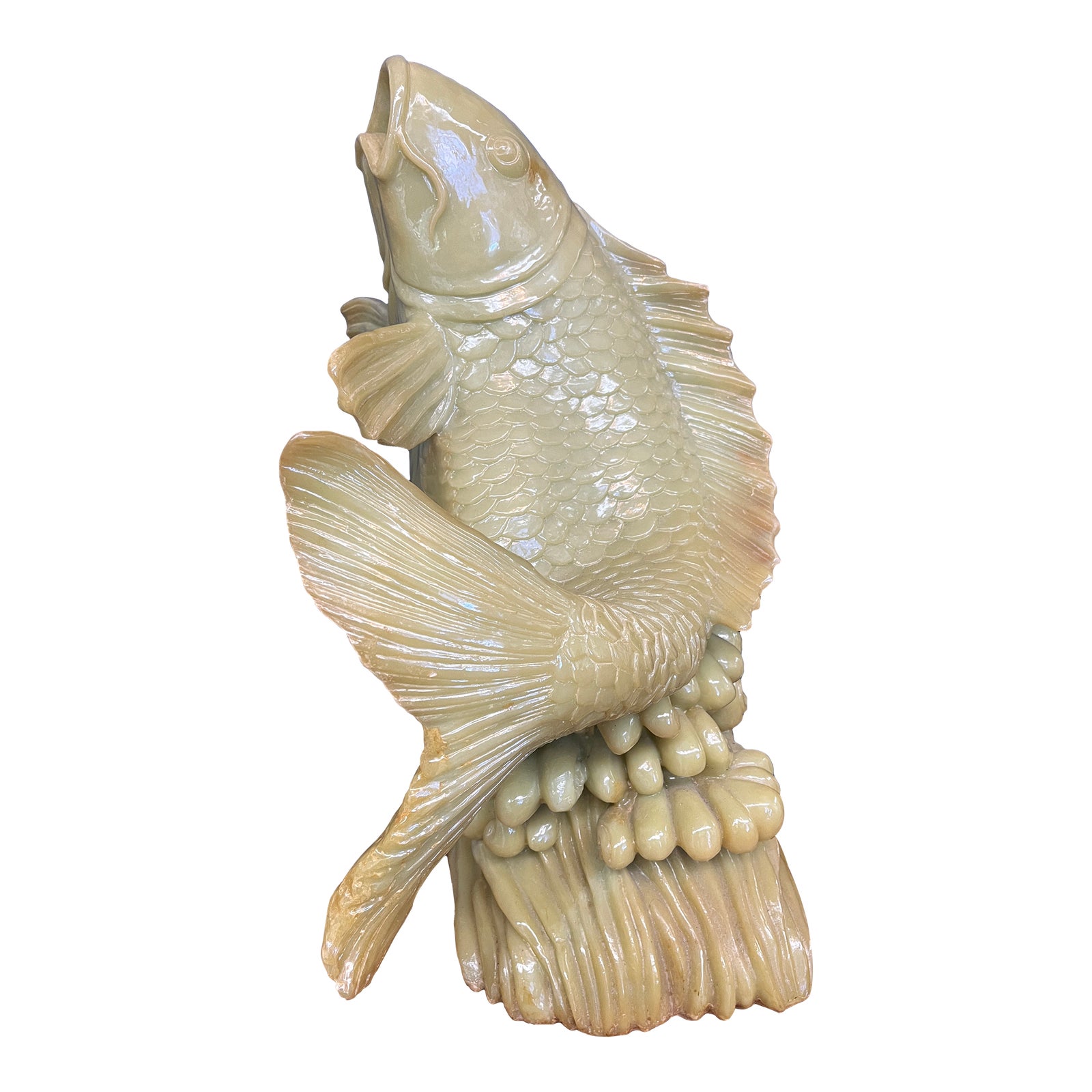 Large Jumping Chartreuse Koi Statue Vintage | Chairish