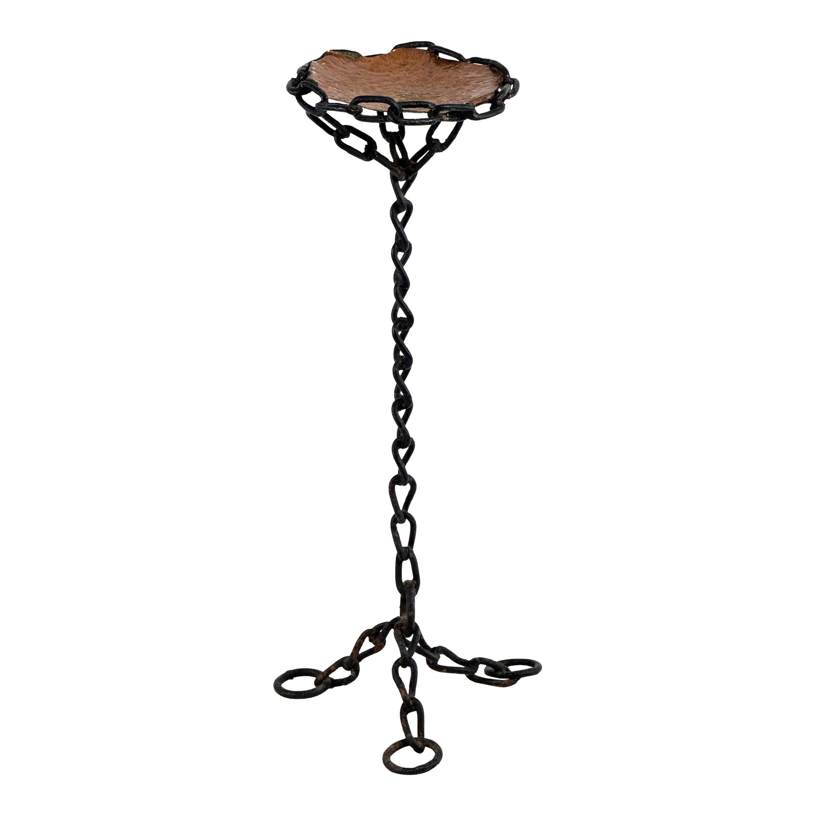 Vintage 1950s French Brutalist Welded Iron Chain Stand With Hammered ...