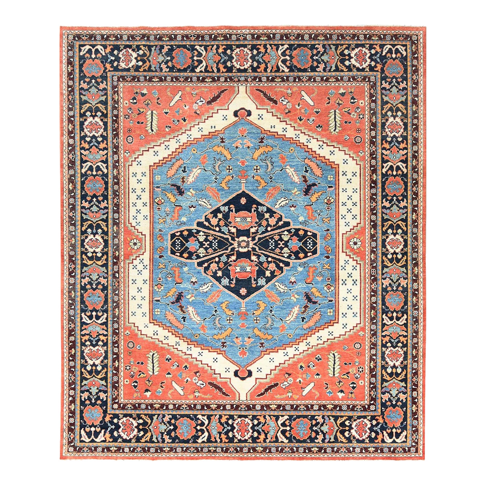 Coral Orange, Afghan Peshawar With Large Medallion Heriz Design ...