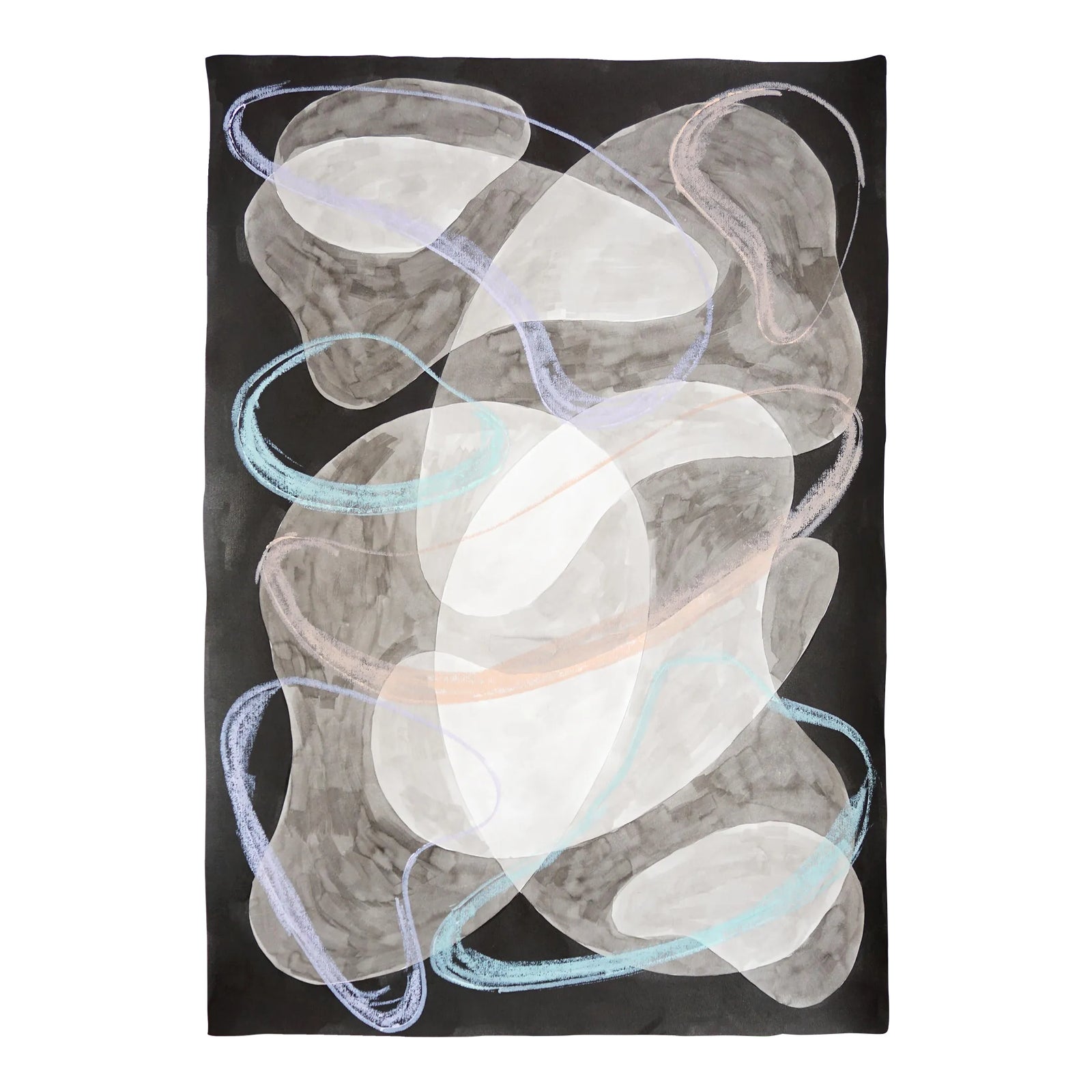 2024, Abstract Mid Century Shapes Painting in Black and White of Overlapping Gray Forms, India ...