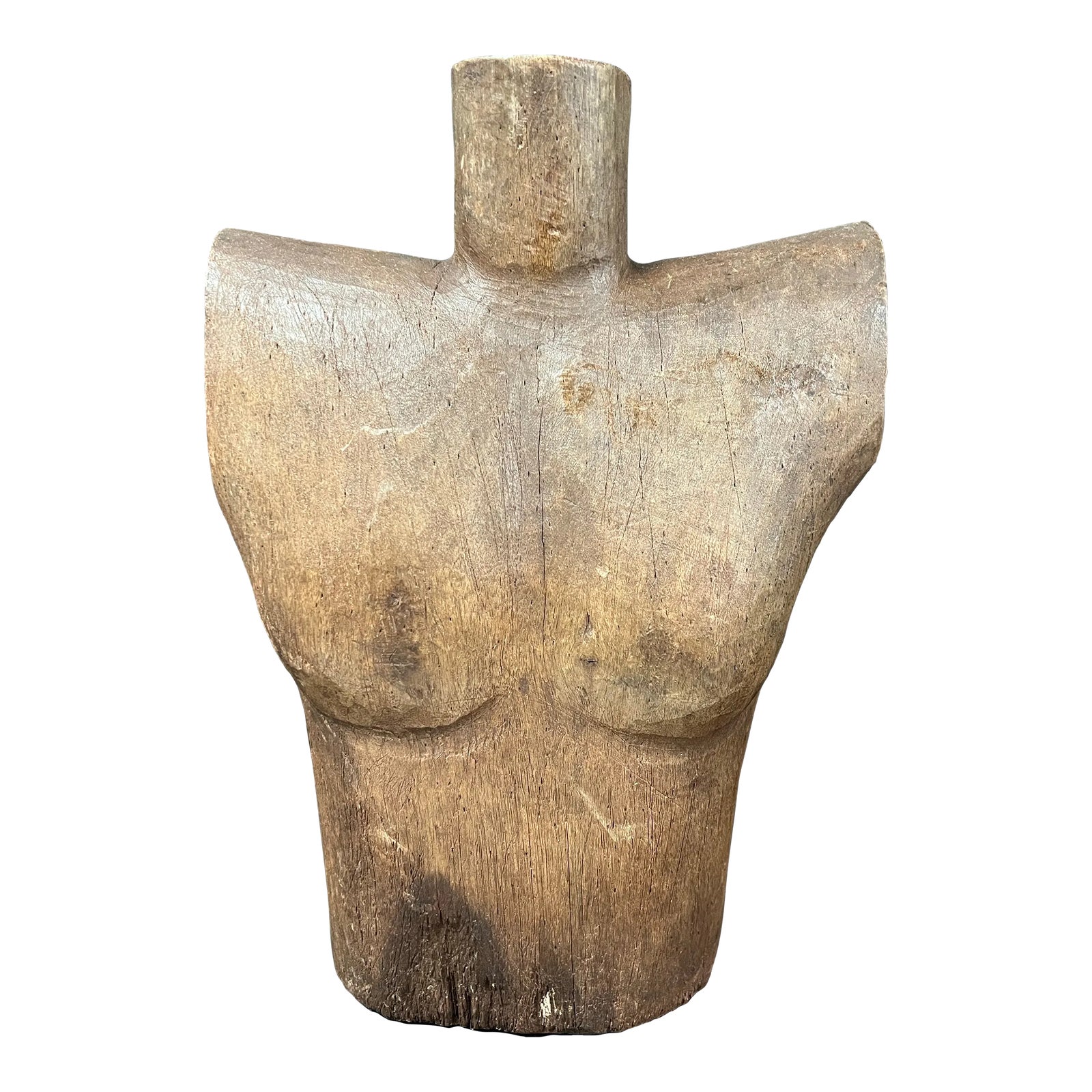 Carved Solid Wooden Female Torso Sculpture Late 20th Century | Chairish