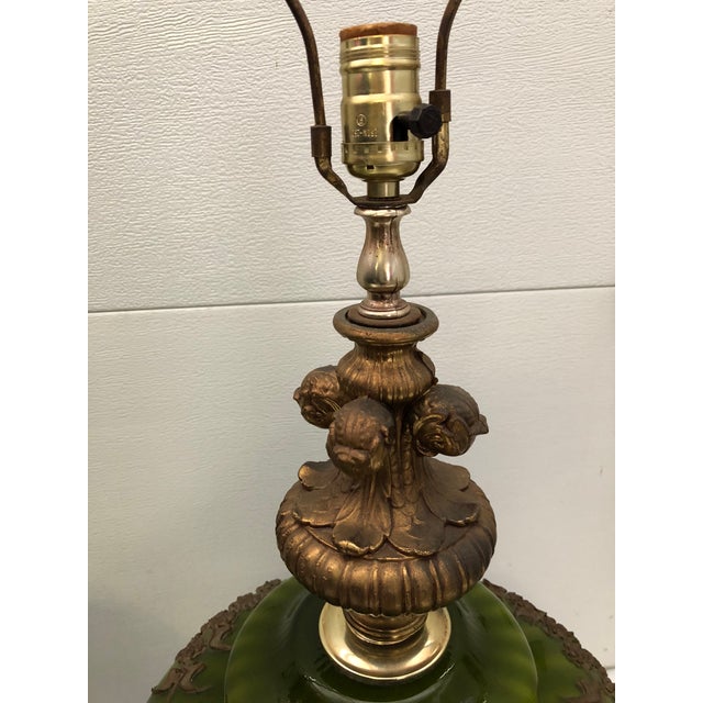 Vintage Pair of Large Ef. Ef Industries Brass Metal & Green Glass Lamps ...