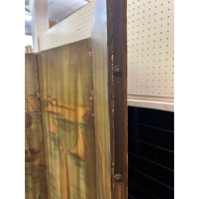 Antique Hand-Painted Folk Art Room Divider Partition 3-Panel Screen ...