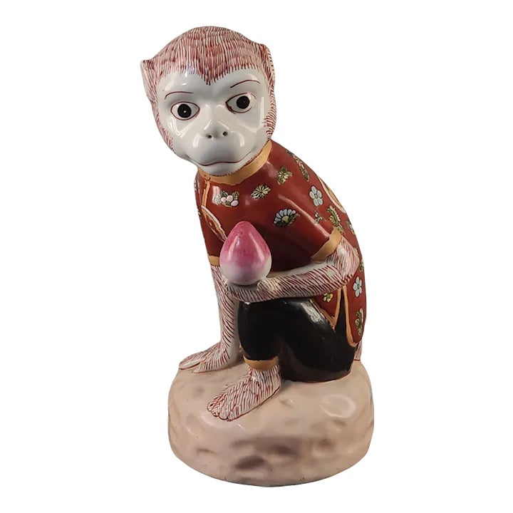 Late 20th Century Colorful Asian Hand Painted Ceramic Monkey Statue ...