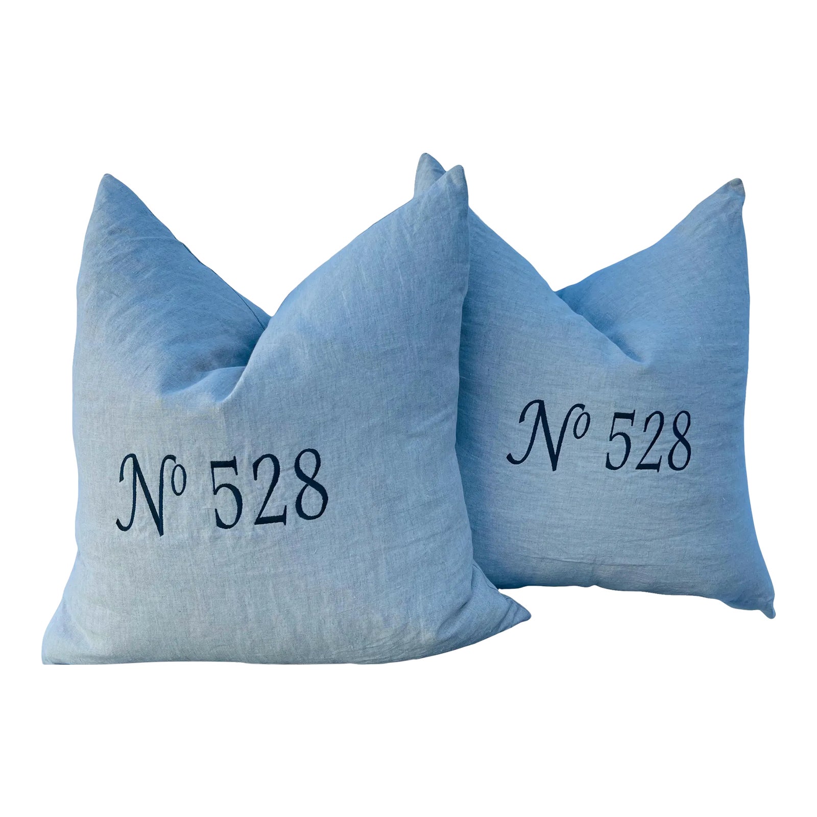 Custom French Linen Pillows With Numbers- Set of 2 | Chairish