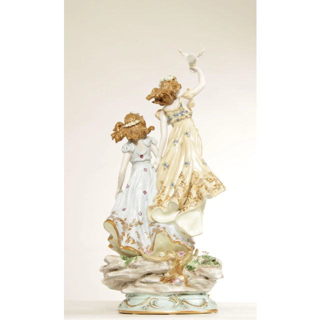 Mid 20th Century Rococo Style Ladies with Dove Porcelain Figurines ...
